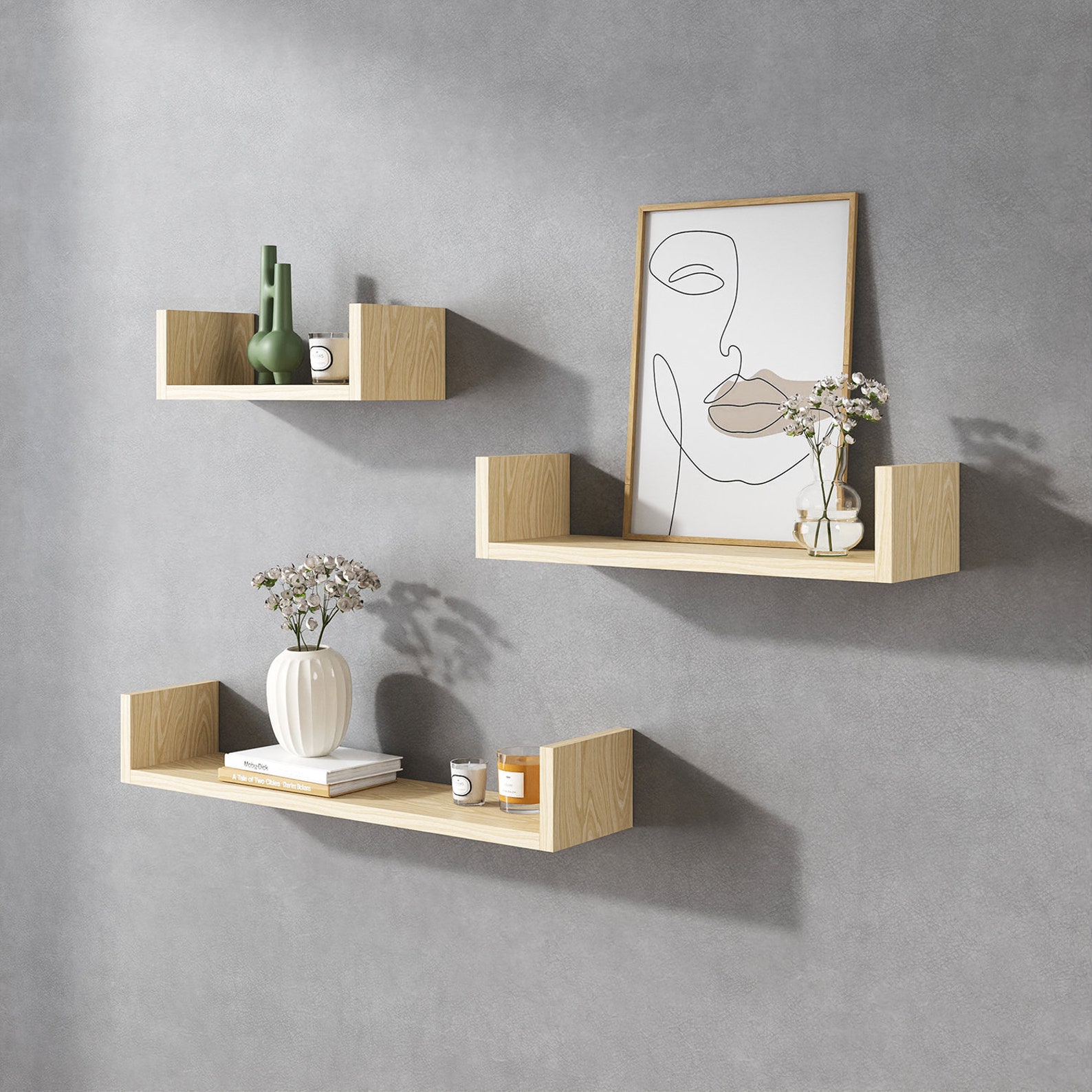 Minimalist Pine Wood Wall Shelves Elegant Floating Wooden Shelves ...