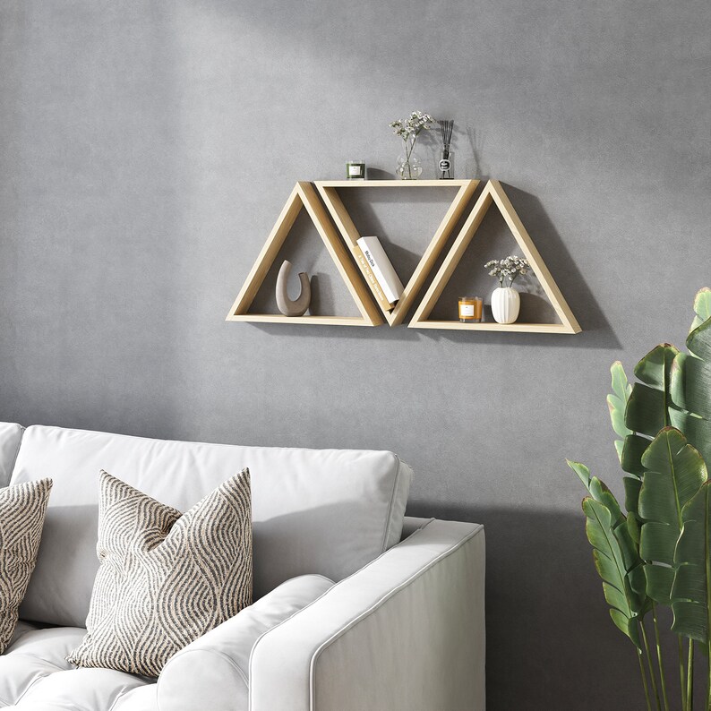 Triangle Wooden Shelves, Pine Wood Wall Shelf for Books, Plants Shelves ...