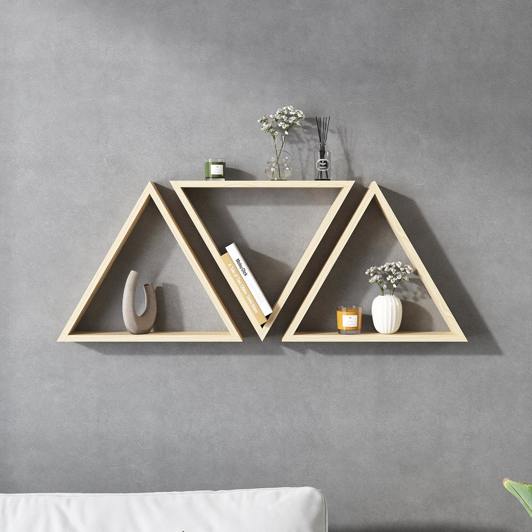 Triangle Wooden Shelves, Pine Wood Wall Shelf for Books, Plants Shelves ...