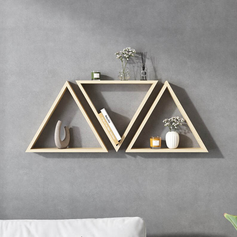Triangle Wooden Shelves, Pine Wood Wall Shelf for Books, Plants Shelves ...