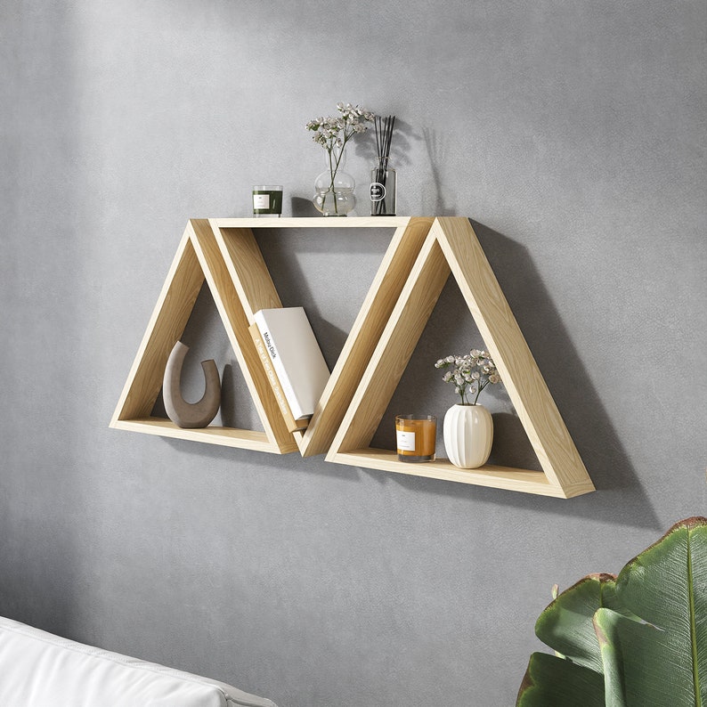 Triangle Wooden Shelves, Pine Wood Wall Shelf for Books, Plants Shelves ...