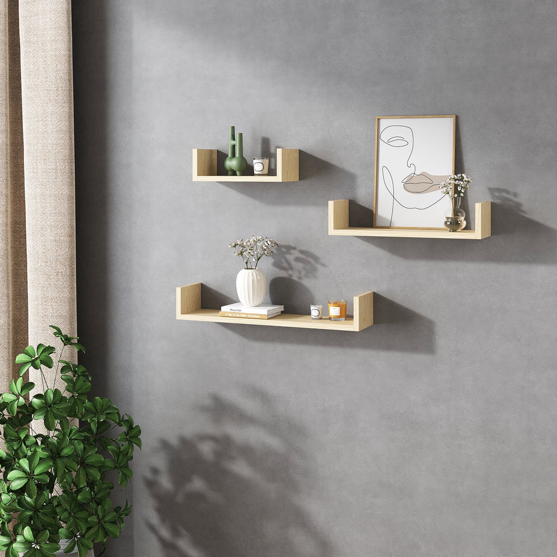 Minimalist Wood Wall Shelves, Floating Wooden Shelves, Sophisticated ...
