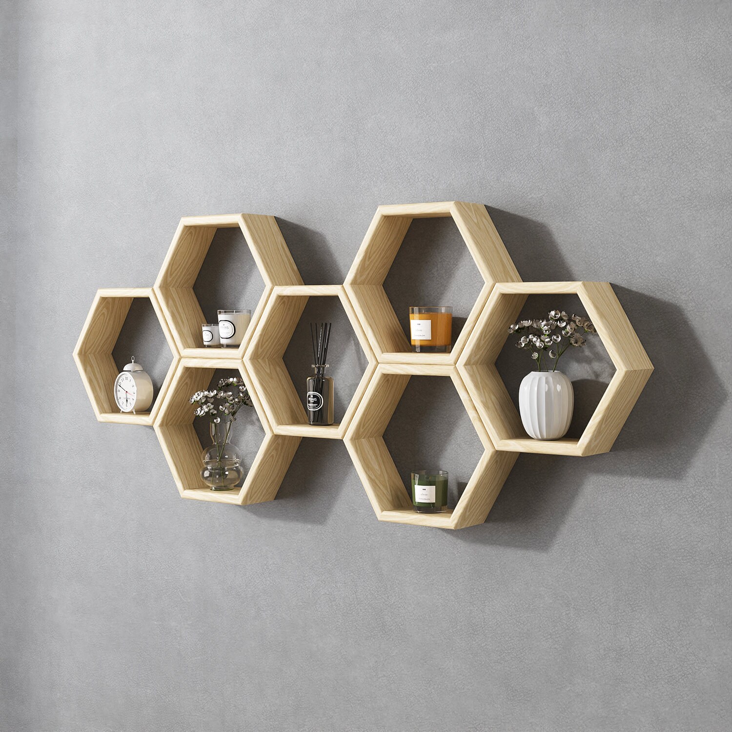 Modular Hexagon Wall Shelf Set, Honeycomb Shelves, Set of 6 Wall ...
