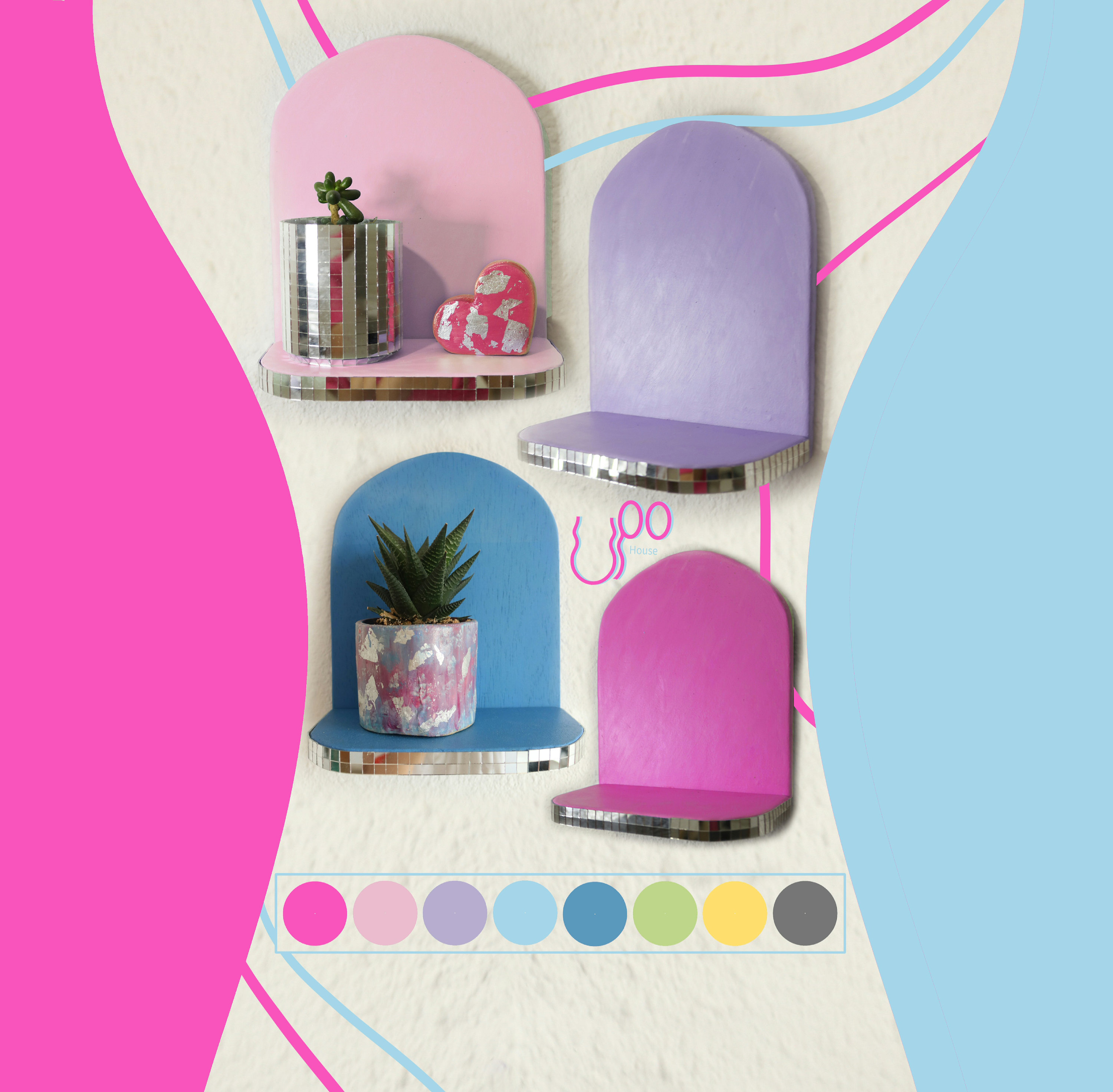 REPISA AZUL, BLUE Color Shelf to Decorate Your Home , With Mirrors ...