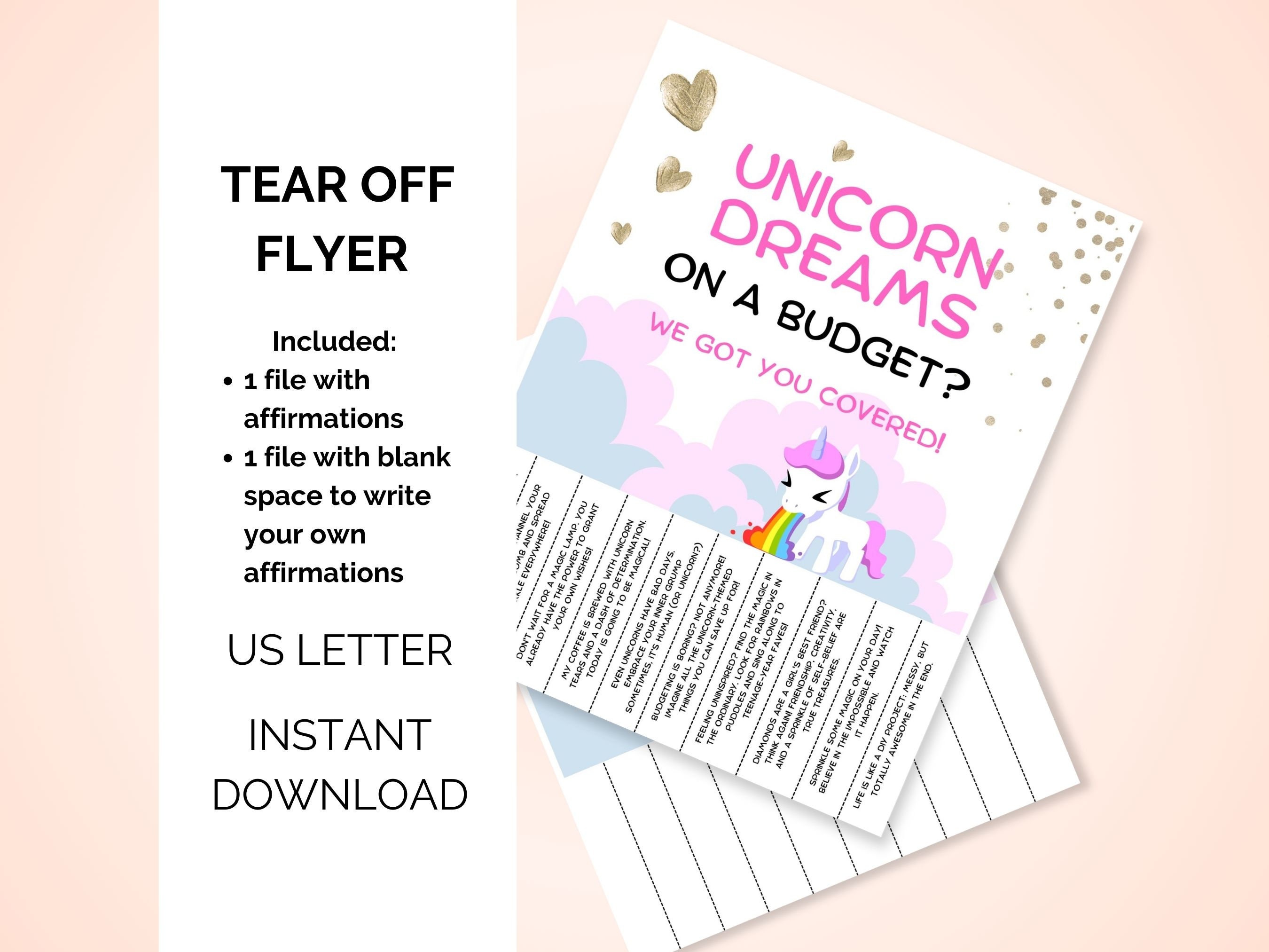 Unicorn Tear off Flyer, Printable Unicorn Affirmations, Printable Tear ...