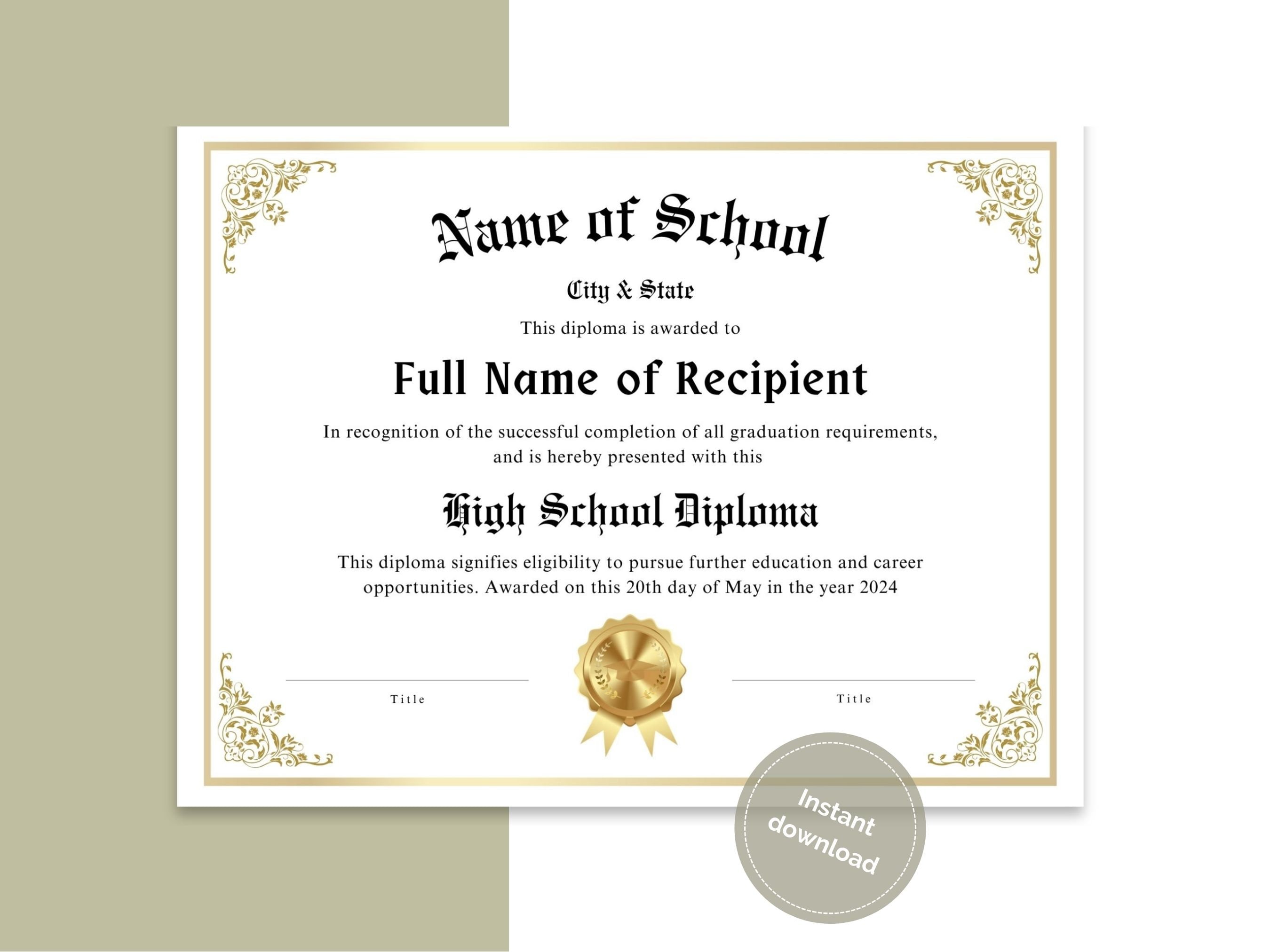 Editable Student Diploma, High School Diploma, Home School Diploma ...