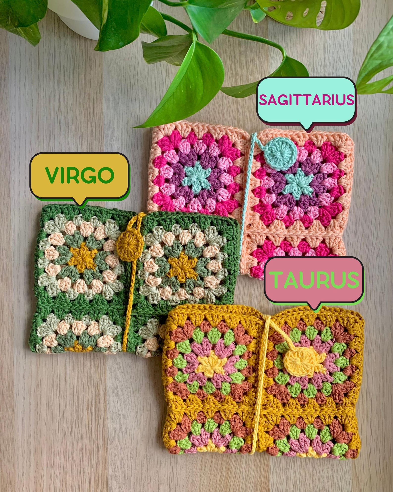 Personalized Star Sign Book Sleeve - Crochet Granny Squares Book Cosy ...