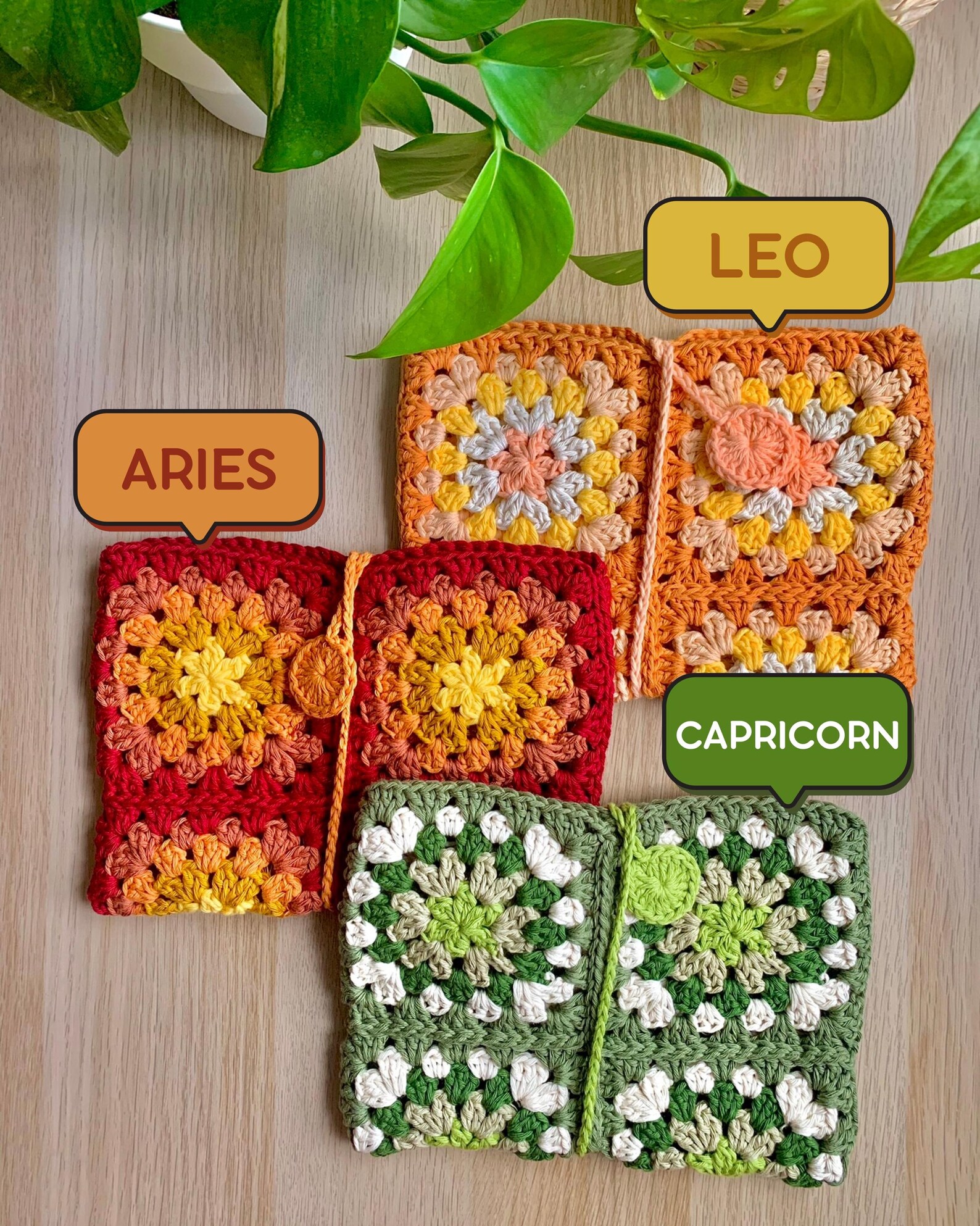 Personalized Star Sign Book Sleeve - Crochet Granny Squares Book Cosy ...