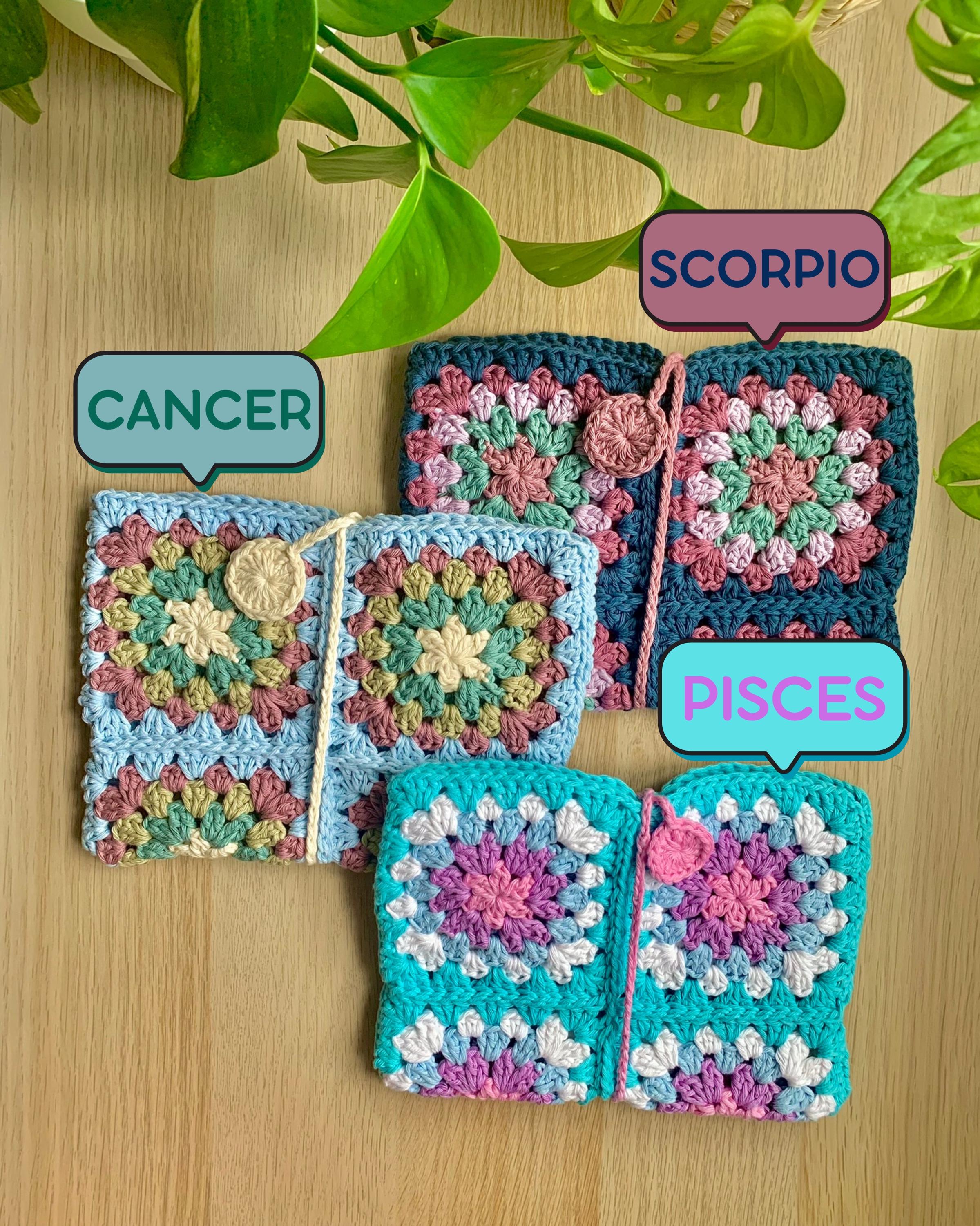 Personalized Star Sign Book Sleeve - Crochet Granny Squares Book Cosy ...