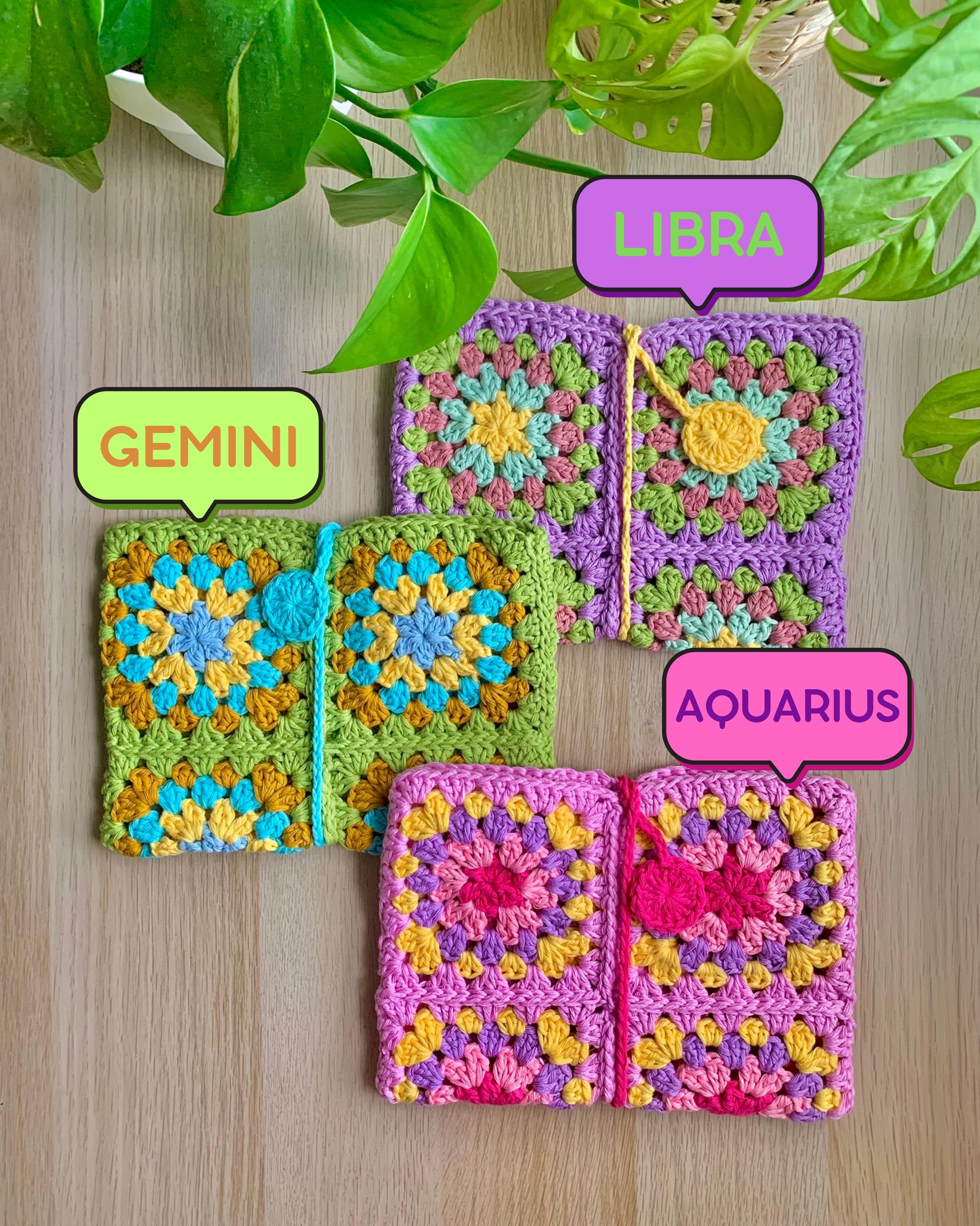Personalized Star Sign Book Sleeve - Crochet Granny Squares Book Cosy ...