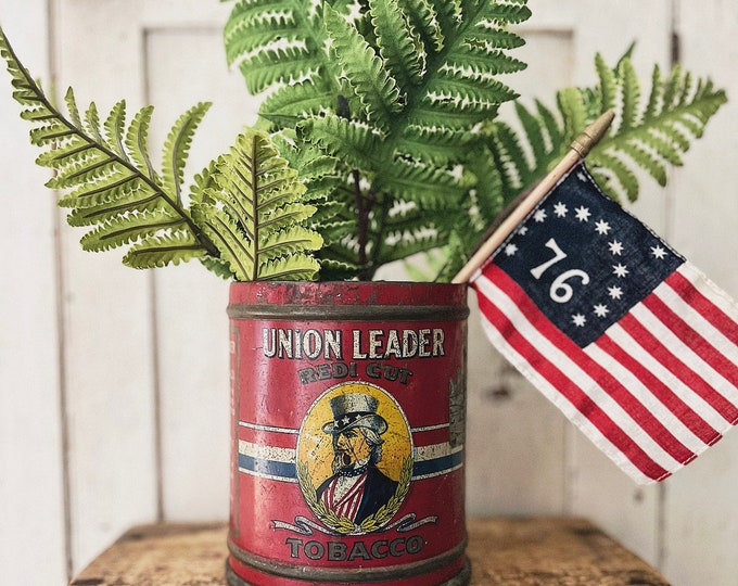 Antique UNION LEADER Uncle Sam Smoke Tobacco Tin Advertising Holiday ...
