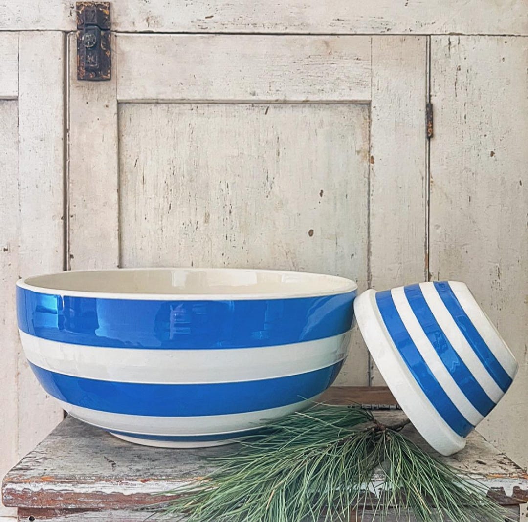 ONE Vintage Cornishware Striped Bowls Blue and White Stripes English ...