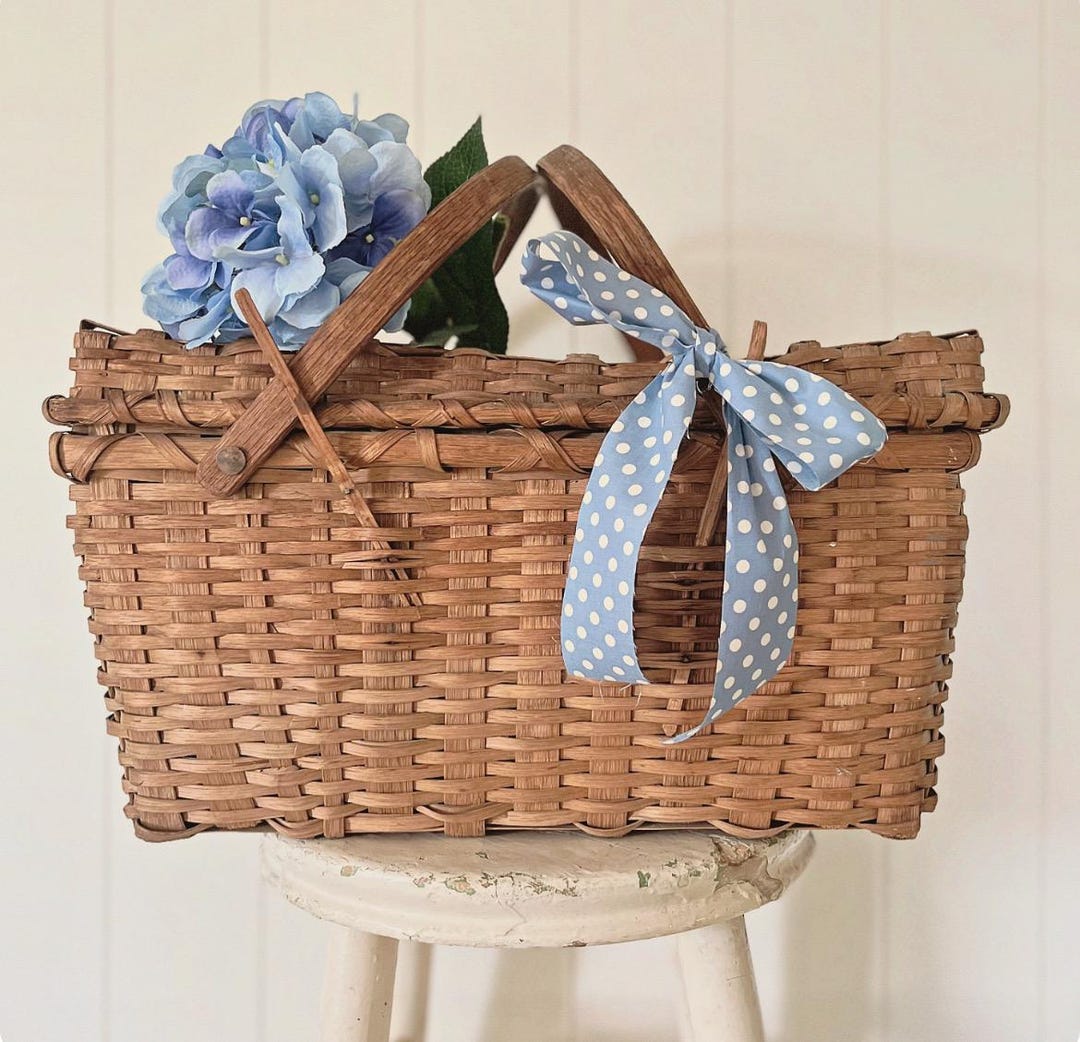 Antique Woven Splint Basket Buttocks Handle Gathering Egg Basket ...