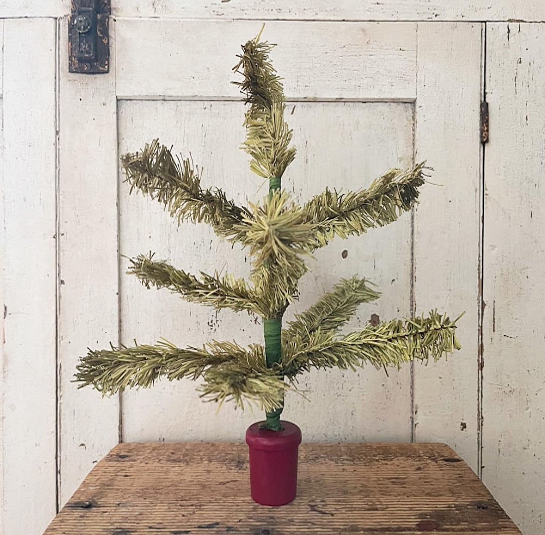 Antique German Feather Tree With Red Wooden Base Christmas Tree Vintage ...