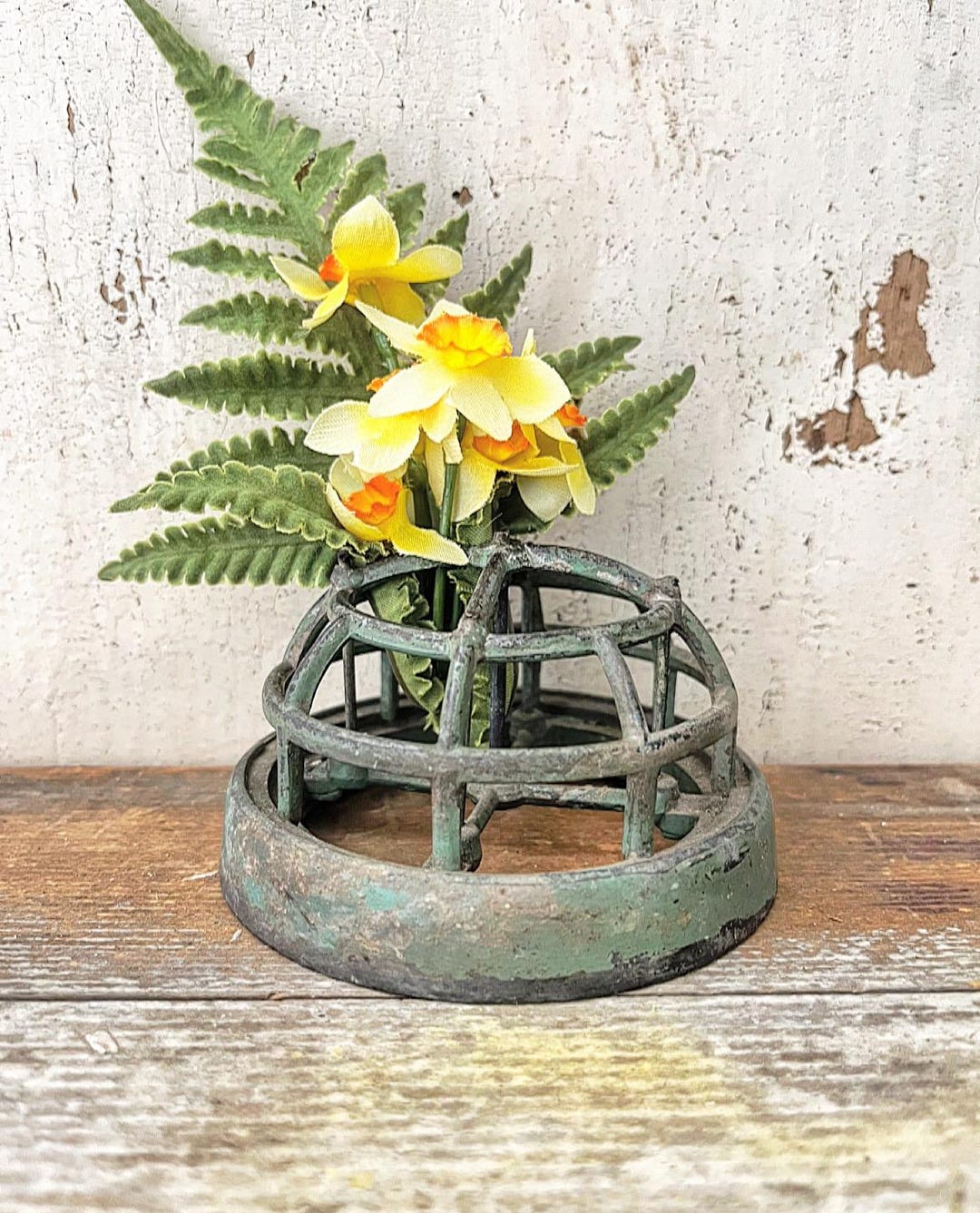 Antique Dazey Floral Flower Frog Caged Metal Cage Industrial Garden ...
