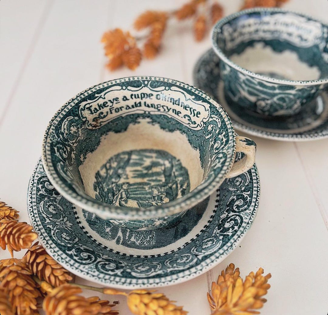 Antique English Victorian Whimsy Rowland & Marsellus Teal Transferware ...