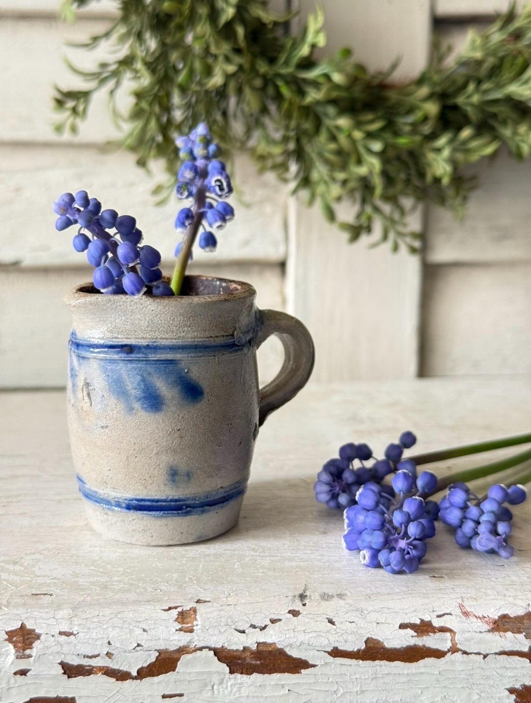 Rare Antique Late 19th Century Miniature Stoneware Jug Cobalt Blue Salt ...