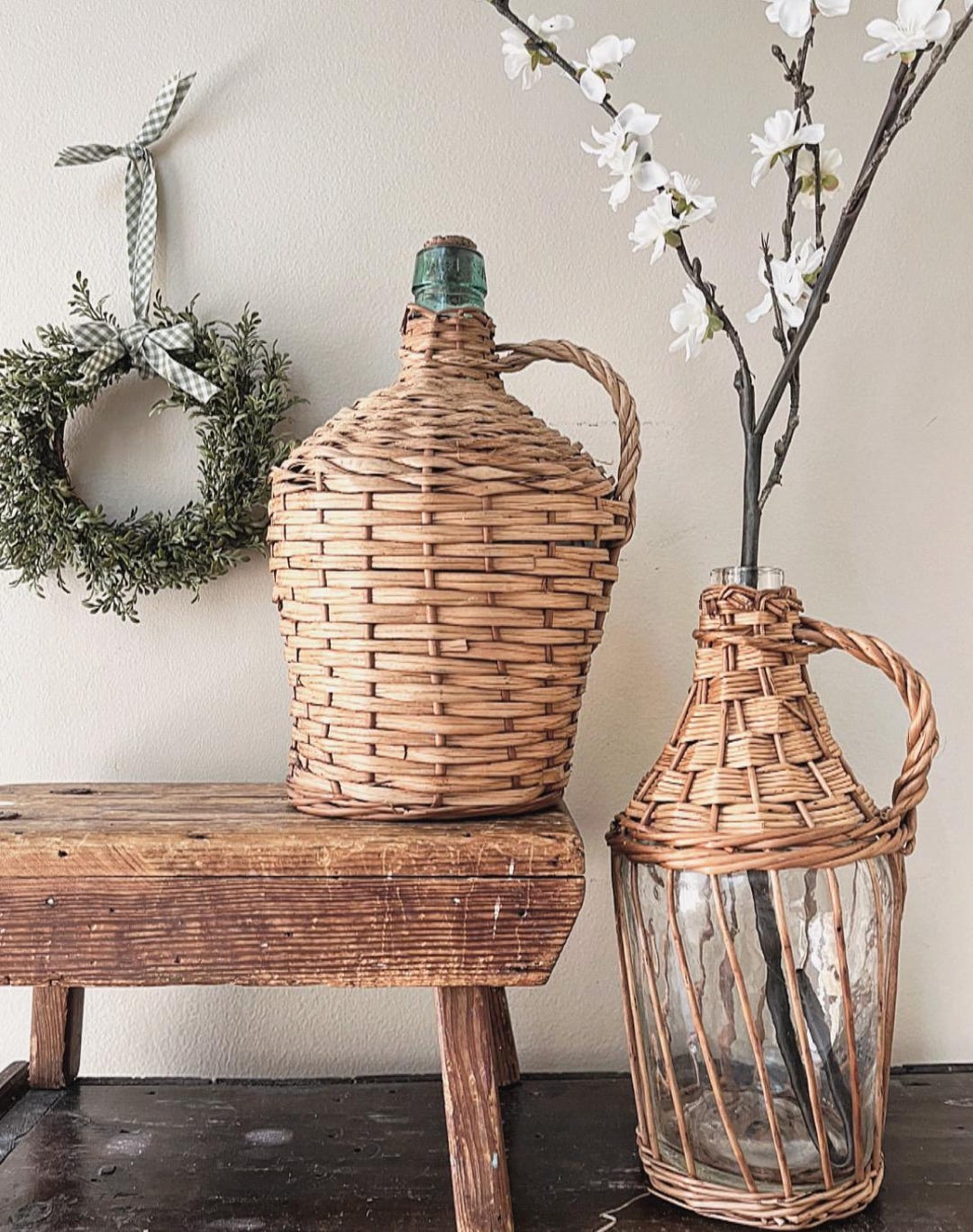 ONE Vintage Demijohn Wicker Bottle Wicker Wine Bottle Carboy Farmhouse ...