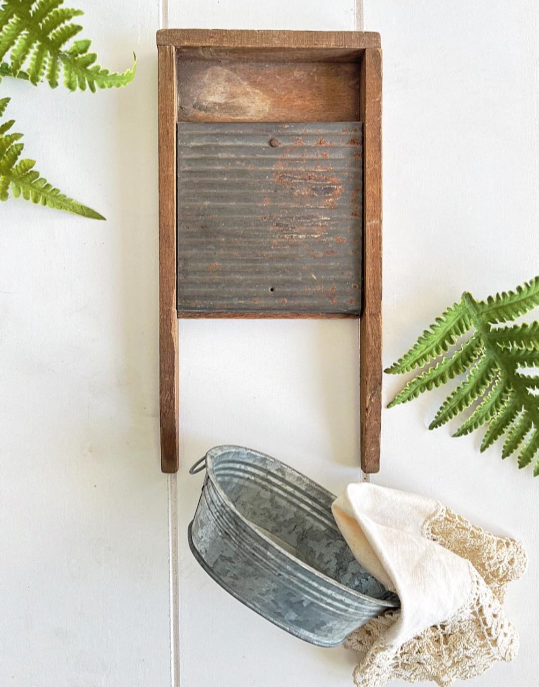 Antique Petite Washboard Wash Board With Metal Wash Tub Washtub ...