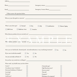 Digital and Printable Consultation Form for Estheticians - Etsy