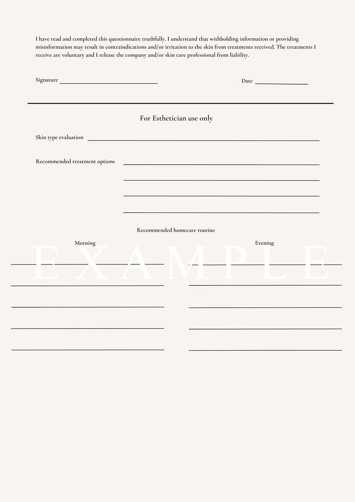 Digital and Printable Consultation Form for Estheticians - Etsy