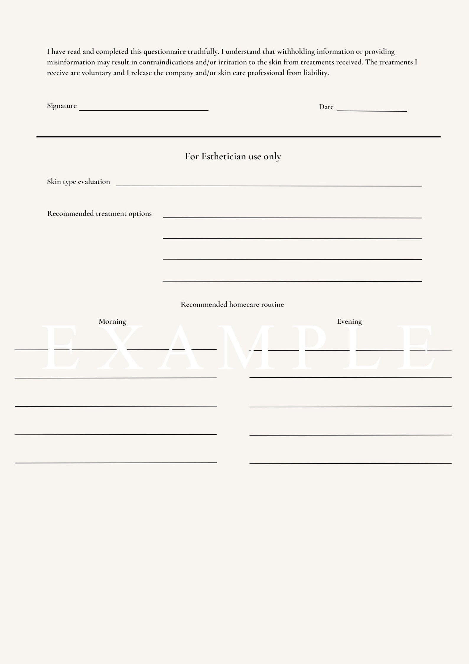 Digital and Printable Consultation Form for Estheticians - Etsy