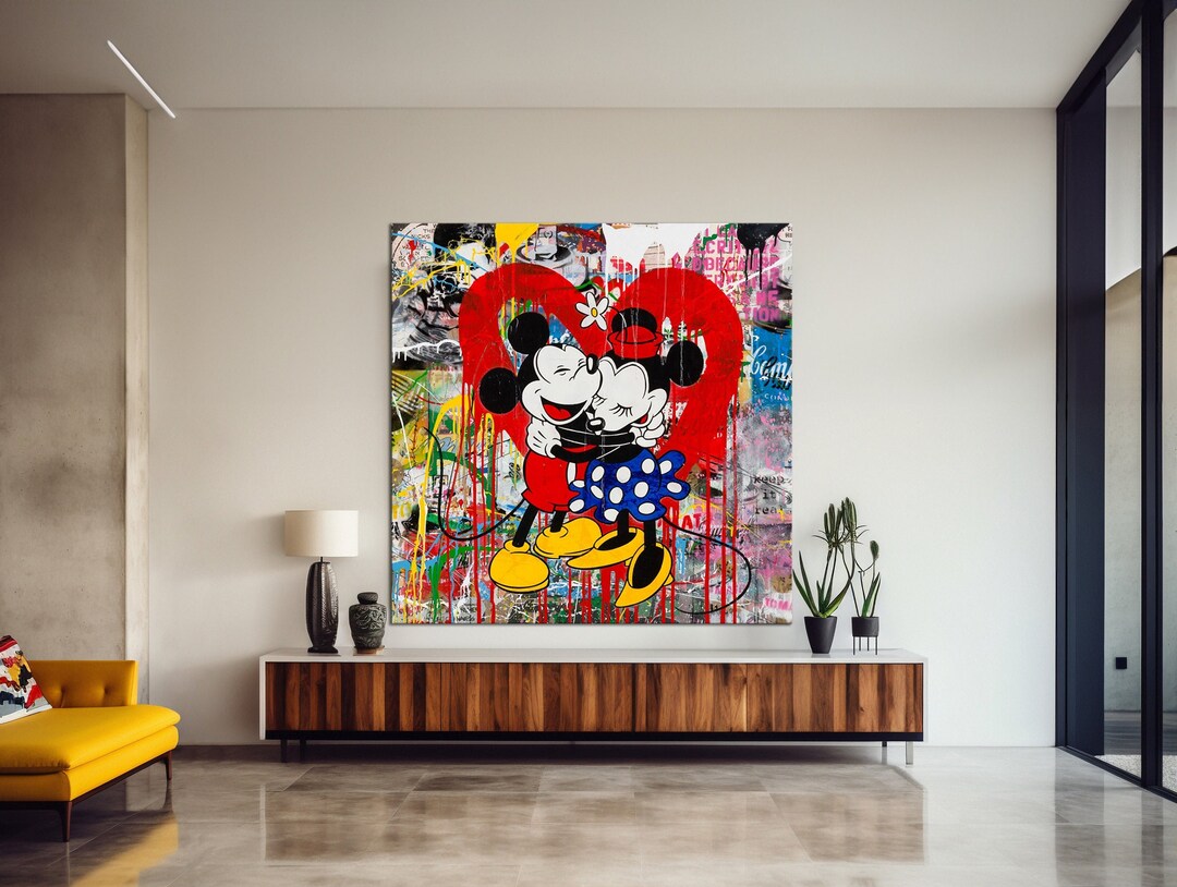 Banksy Square Mickey and Minnie Love Mouse Artwork Graffiti Wall Art ...