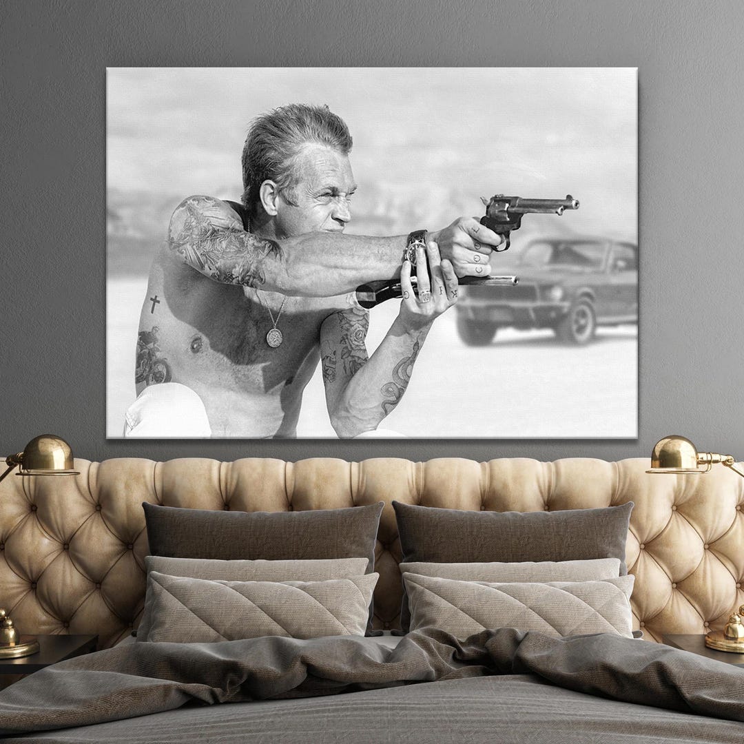 Steve Mcqueen Gun Classic Vintage Canvas Wall Art Extra Large Framed ...