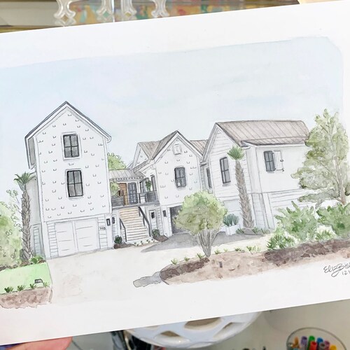 Custom House Portrait Home Portrait Watercolor Portrait - Etsy