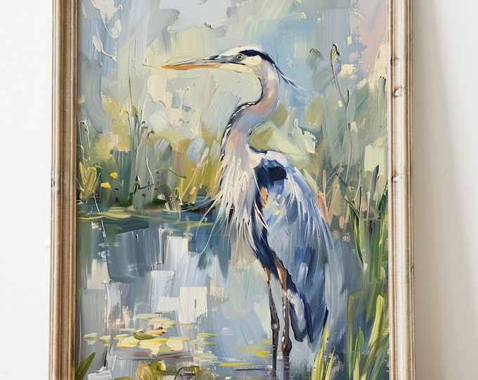 FINE ART PRINT Blue Heron Marsh Painting, Abstract Bird Painting, Bird ...