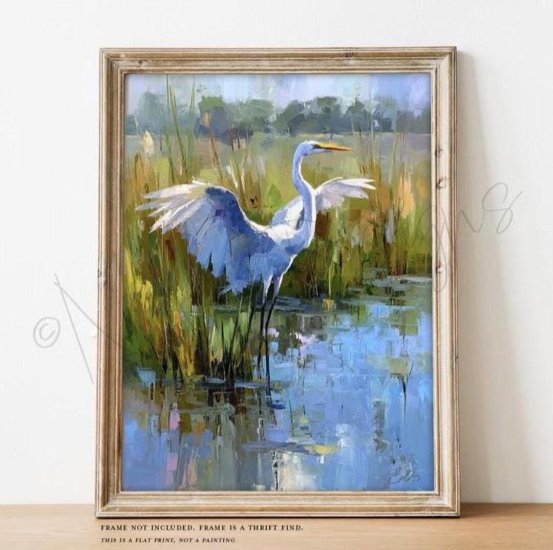 FINE ART PRINT White Egret Painting, Heron Bird Painting, Lowcountry ...
