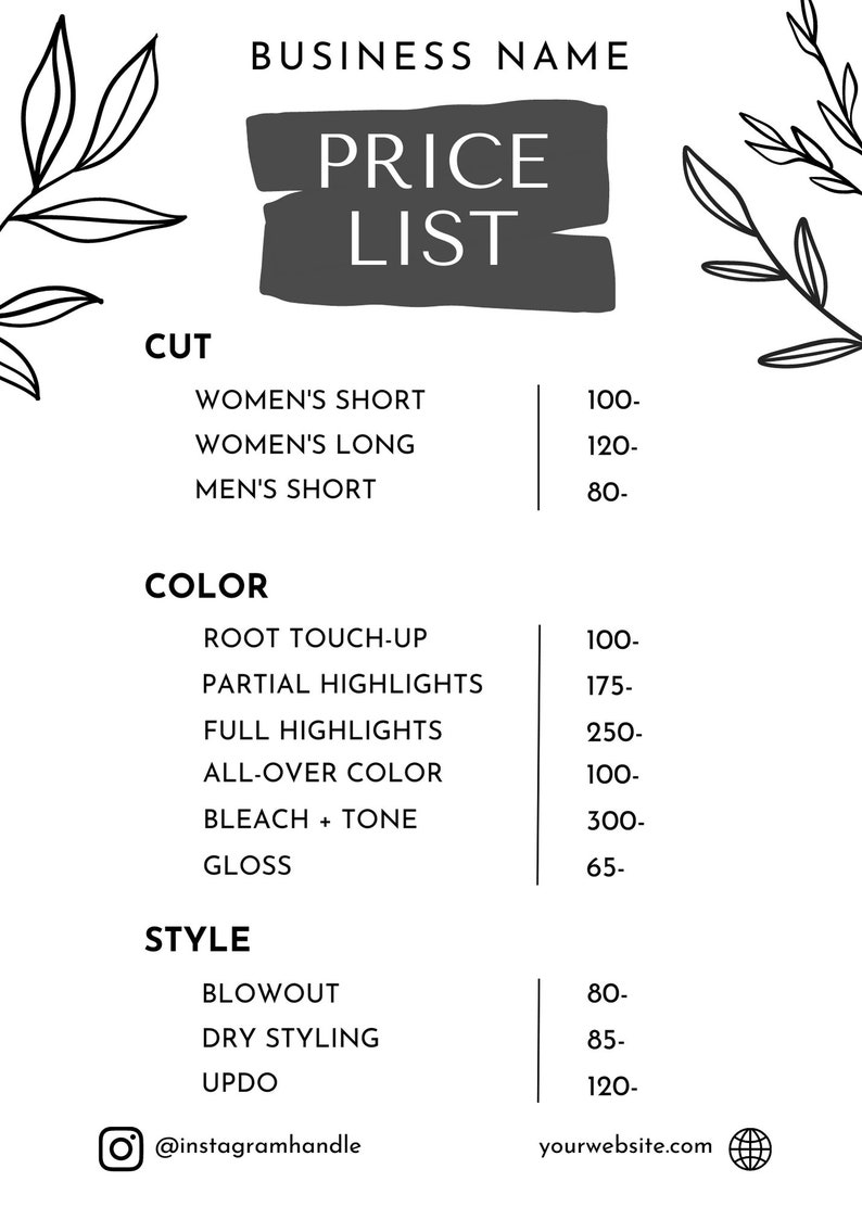 Price List Template Price List Sign Printable Price List - Etsy UK
