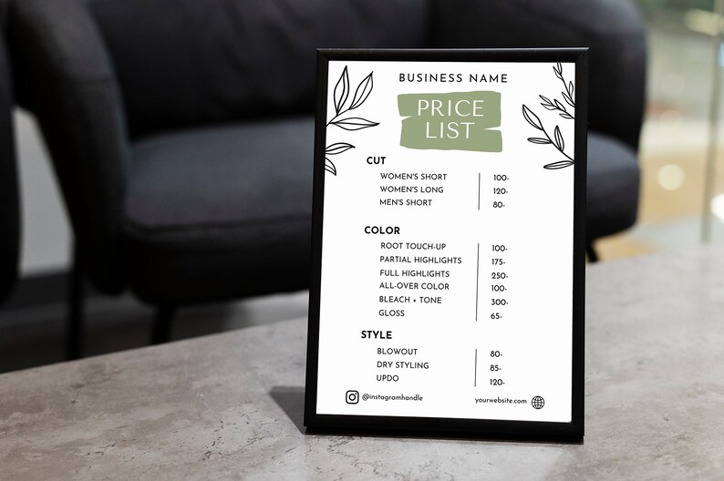 Price List Template Price List Sign Printable Price List - Etsy UK