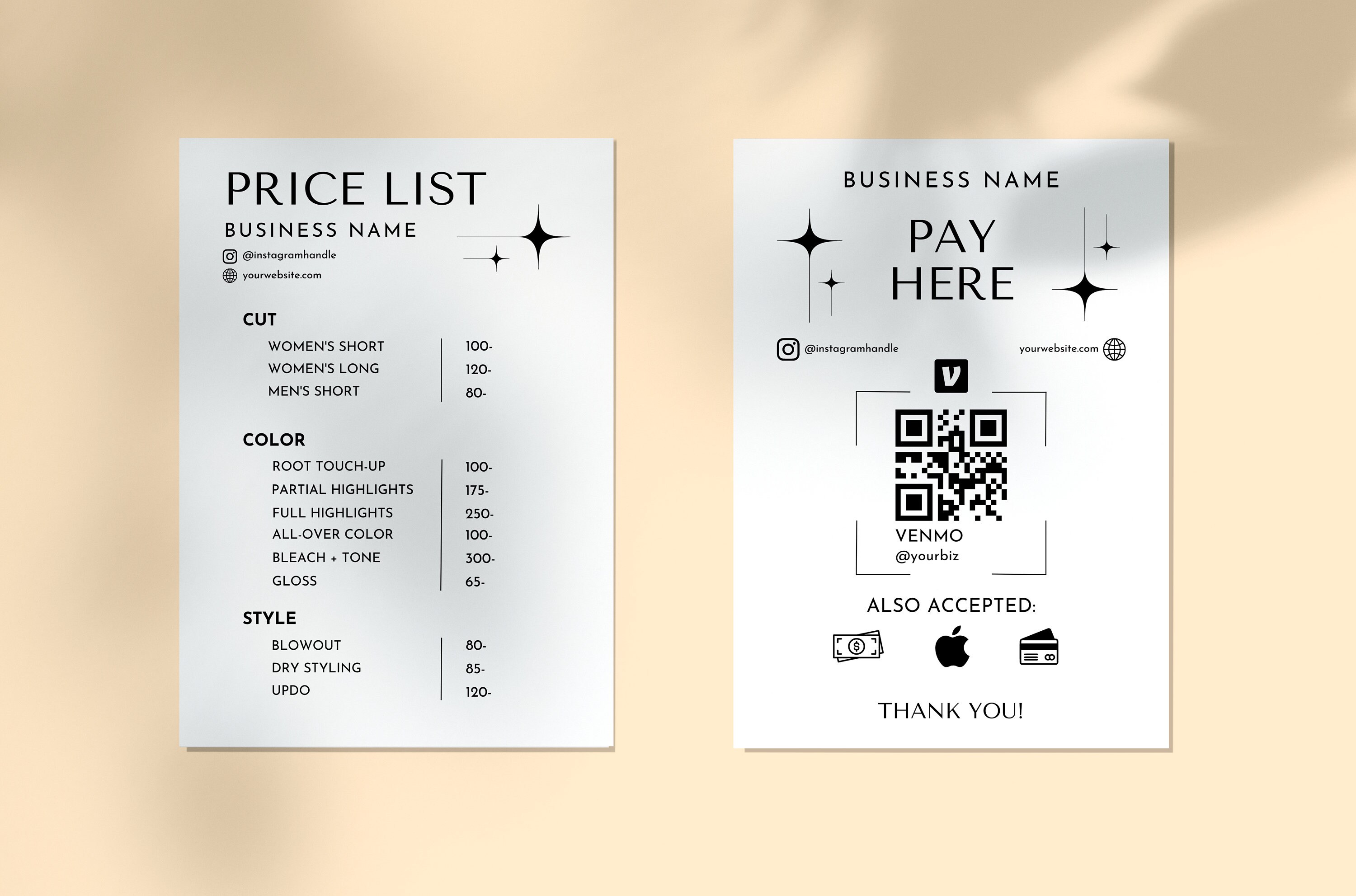 Editable Payment Sign & Price List Template, Scan to Pay Sign, Price ...