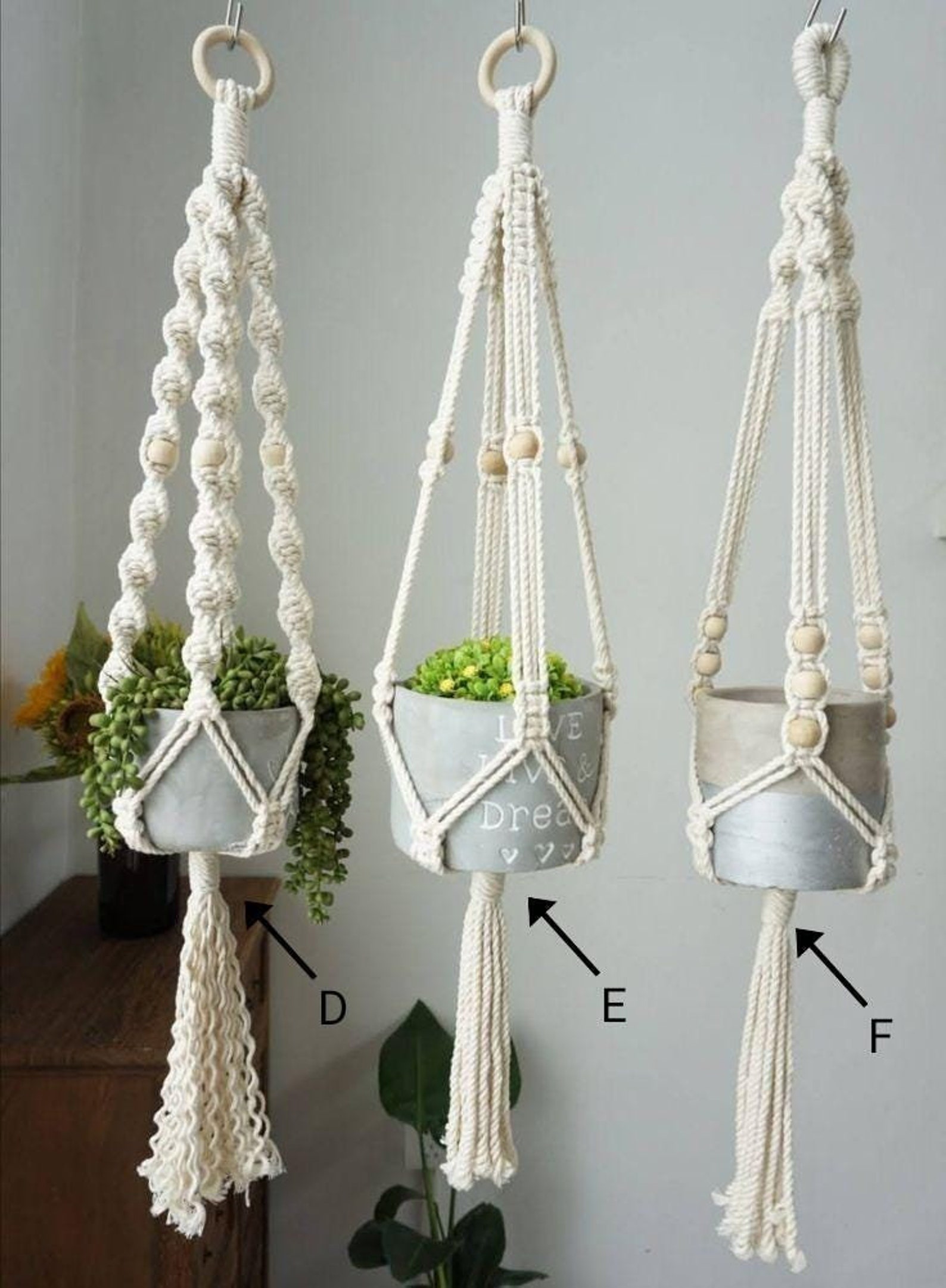 Macrame Plant Hanger, Short Rope Planter, Boho Decor - Etsy