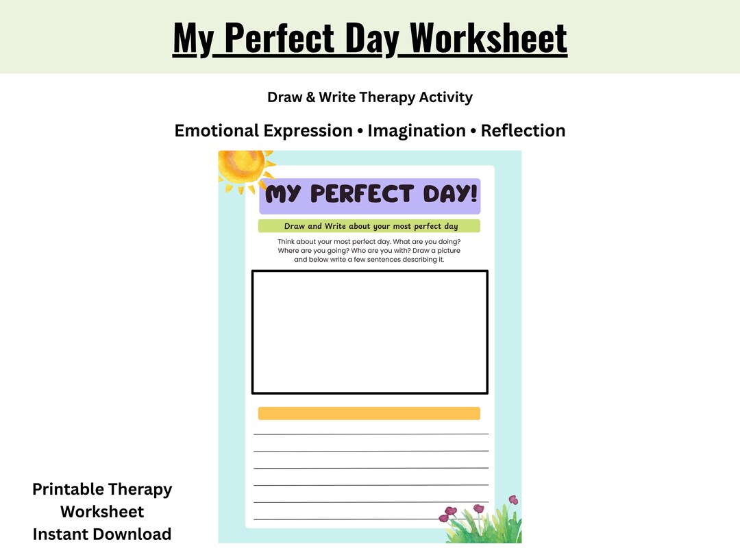 My Perfect Day Worksheet for Kids | Draw & Write Therapy Activity | SEL ...