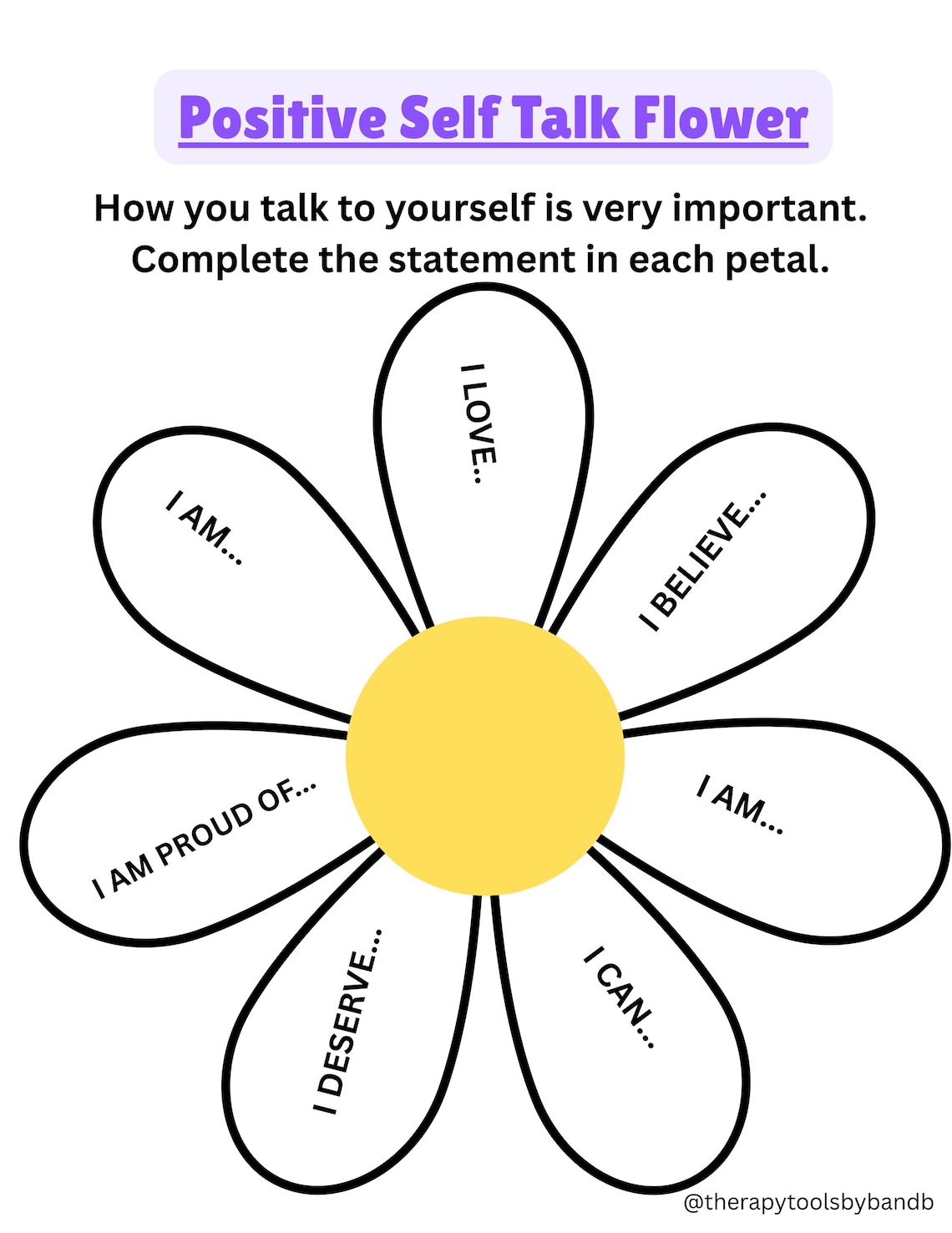 Positive Self Talk Flower Printable – Self-esteem & Affirmation ...