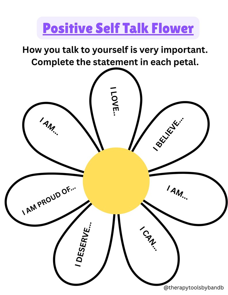 Positive Self Talk Flower Printable – Self-esteem & Affirmation ...
