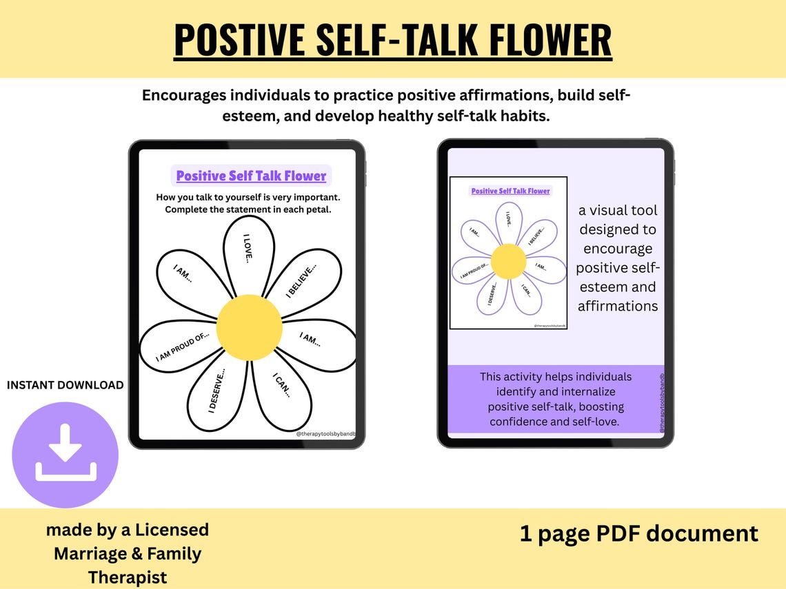 Positive Self Talk Flower Printable – Self-esteem & Affirmation ...