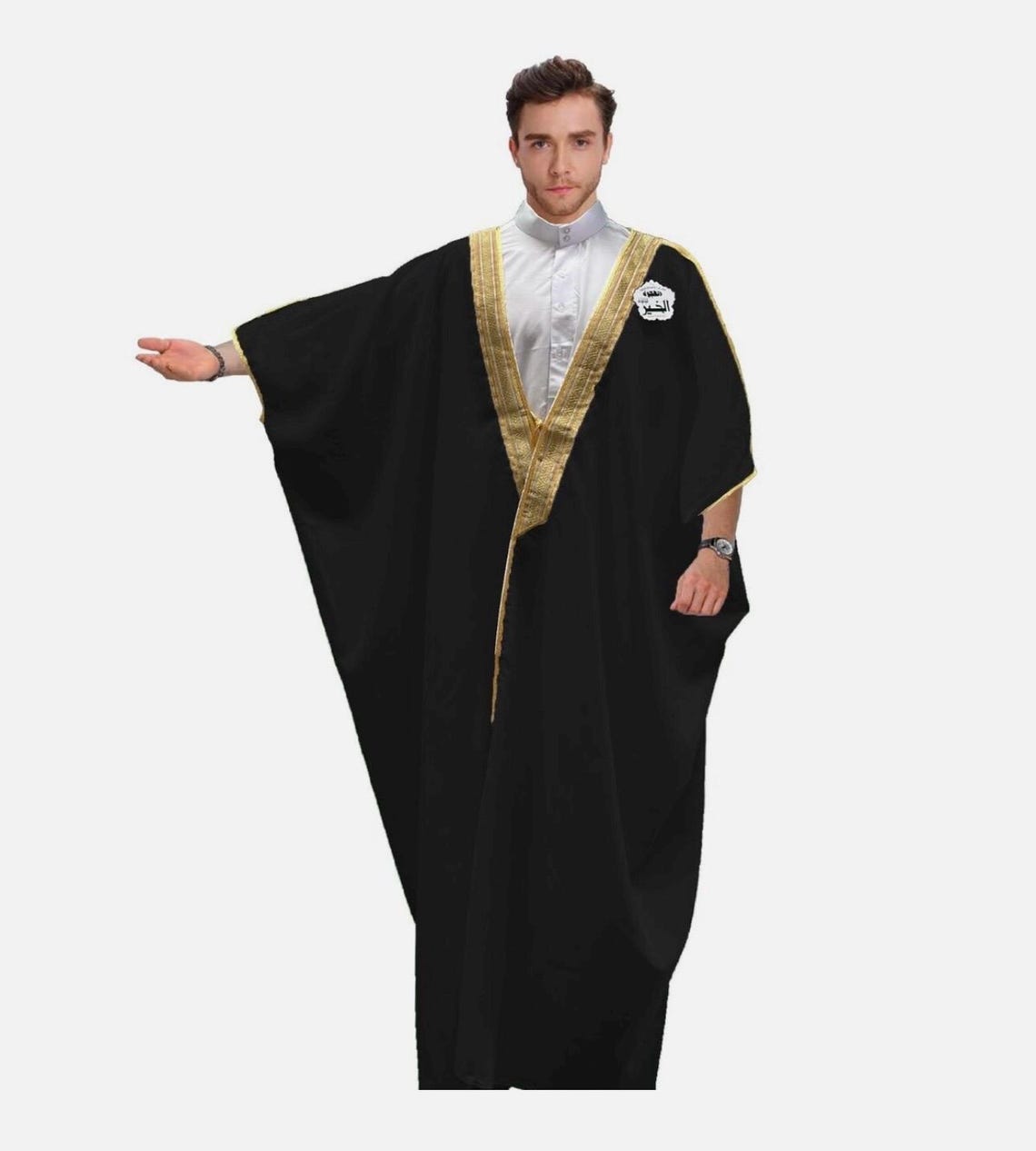 Bisht Arabic Cloak Dress Men’s Thobe Black White Brown Burda Gold Trim ...