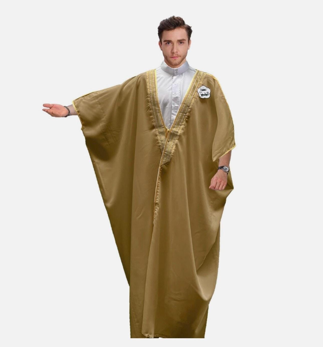 Bisht Arabic Cloak Dress Men’s Thobe Black White Brown Burda Gold Trim ...