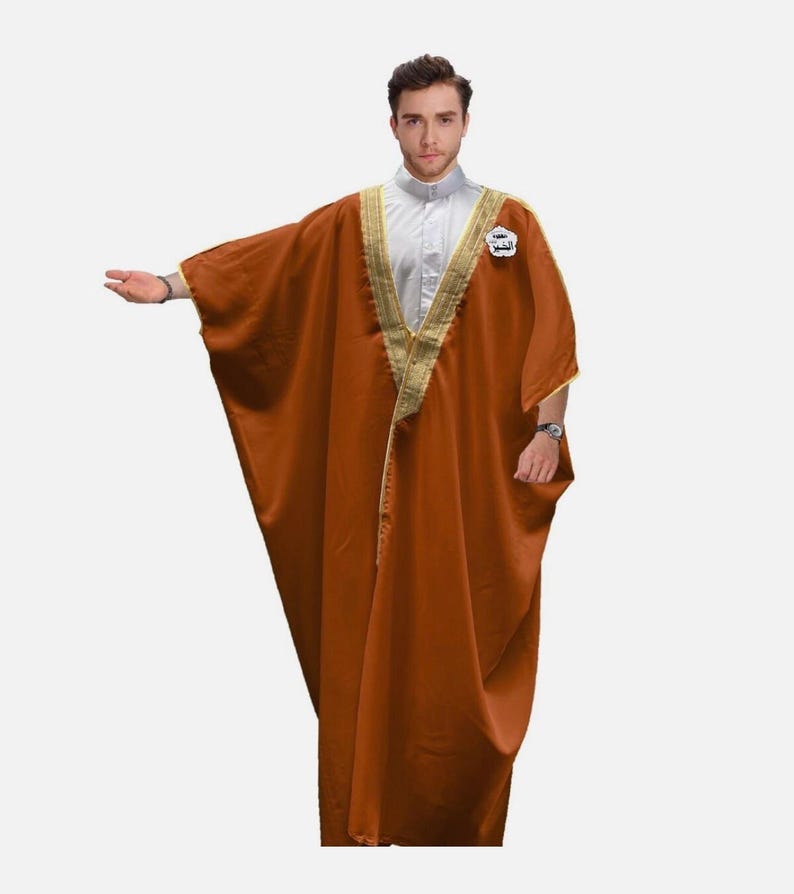 Bisht Arabic Cloak Dress Men’s Thobe Black White Brown Burda Gold Trim ...