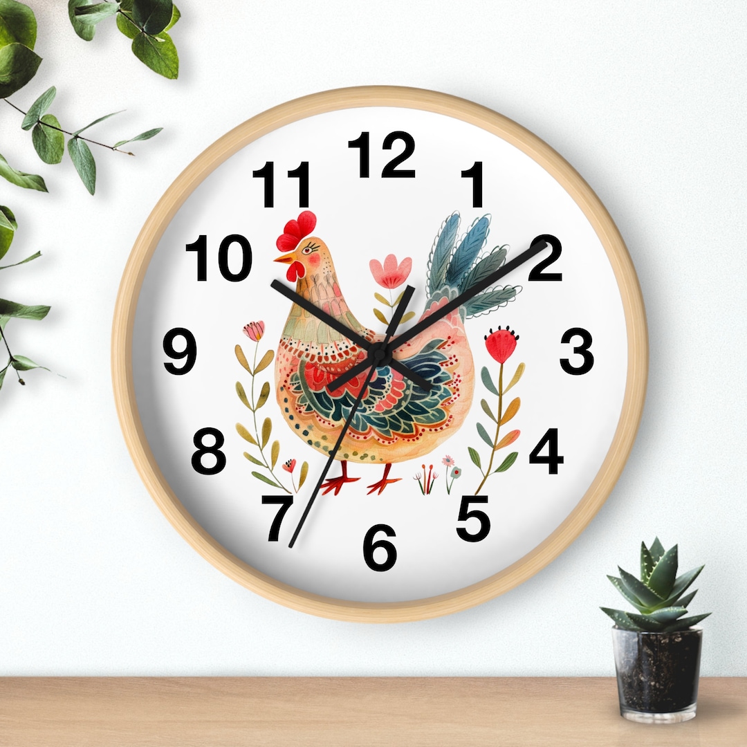 Chicken Wall Clock Folk Art Home Decor Chicken Wall Art Gift for ...