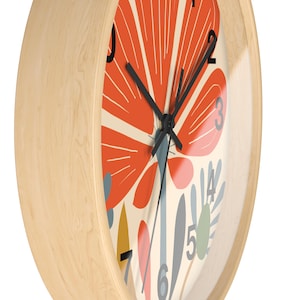 Orange Flower Clock Bold Flower Wall Clock Abstract Art Decor Wall ...