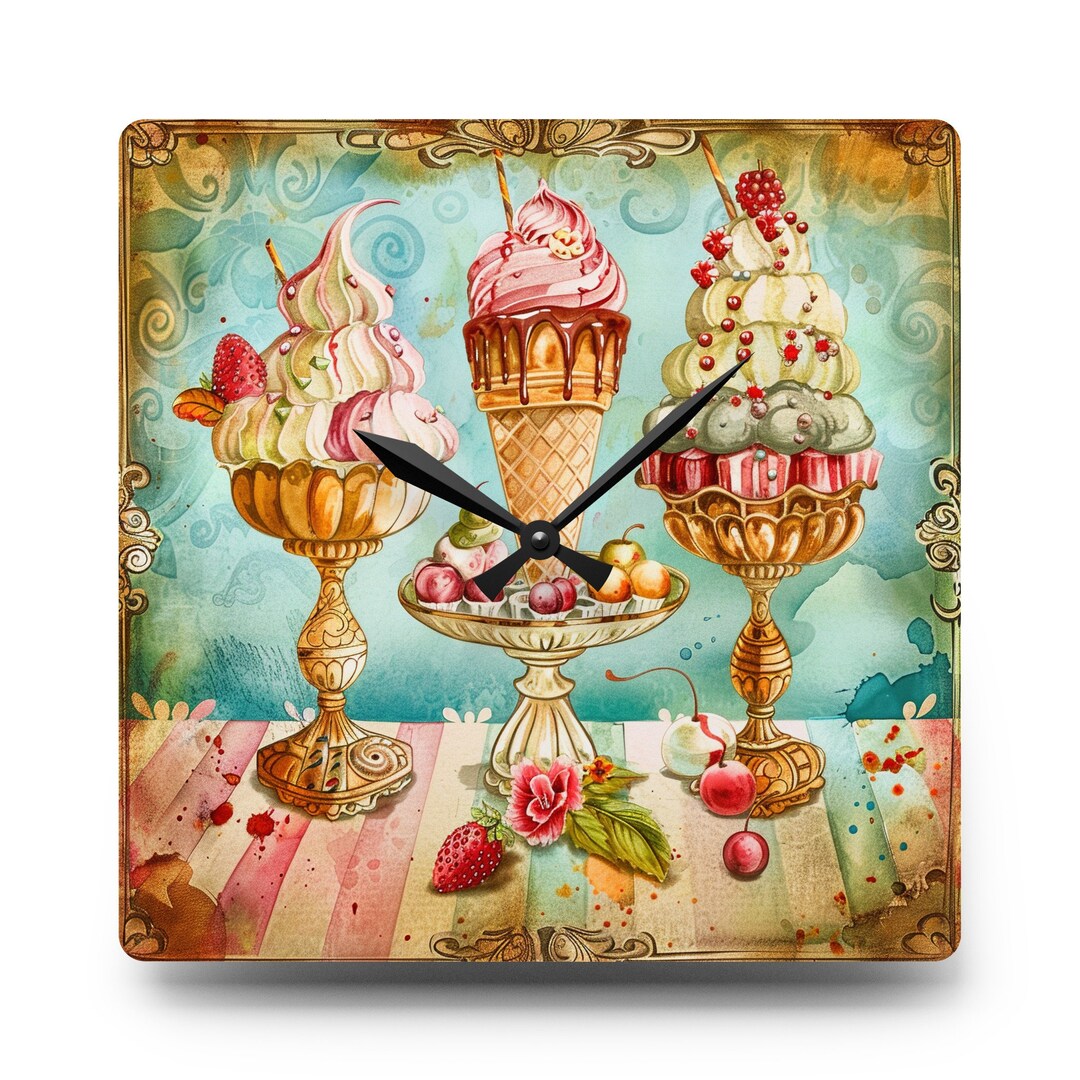Vintage Ice Cream Wall Clock Vintage Dessert Clock Vintage Ice Cream ...