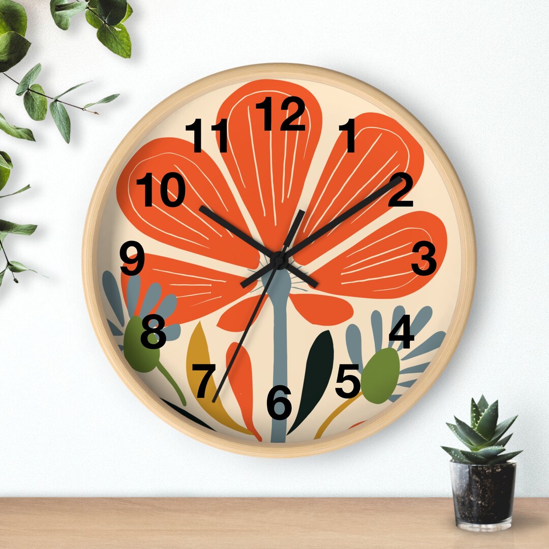 Orange Flower Clock Bold Flower Wall Clock Abstract Art Decor Wall ...