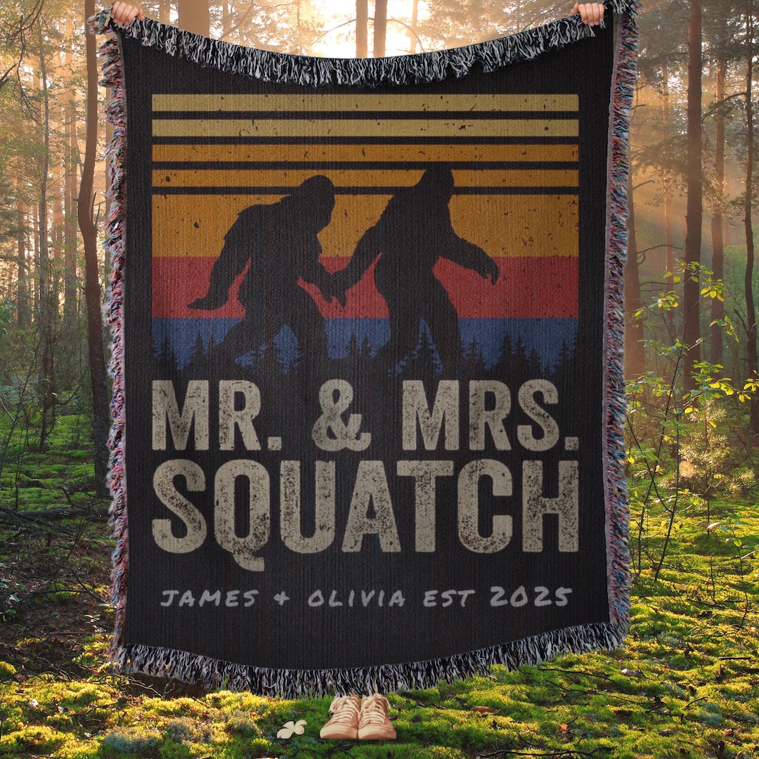 Mr and Mrs Squatch Couples Blanket Newly Wed Custom Woven Sasquatch ...