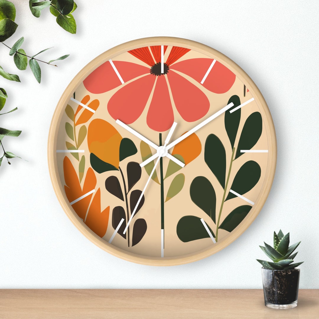 Floral Wall Clock: Boho Abstract Art Decor - Etsy