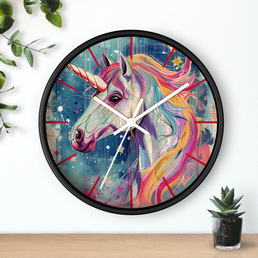 Unicorn Wall Clock, Unicorn Clock, Colorful Clock, Teen Decor, Horse ...