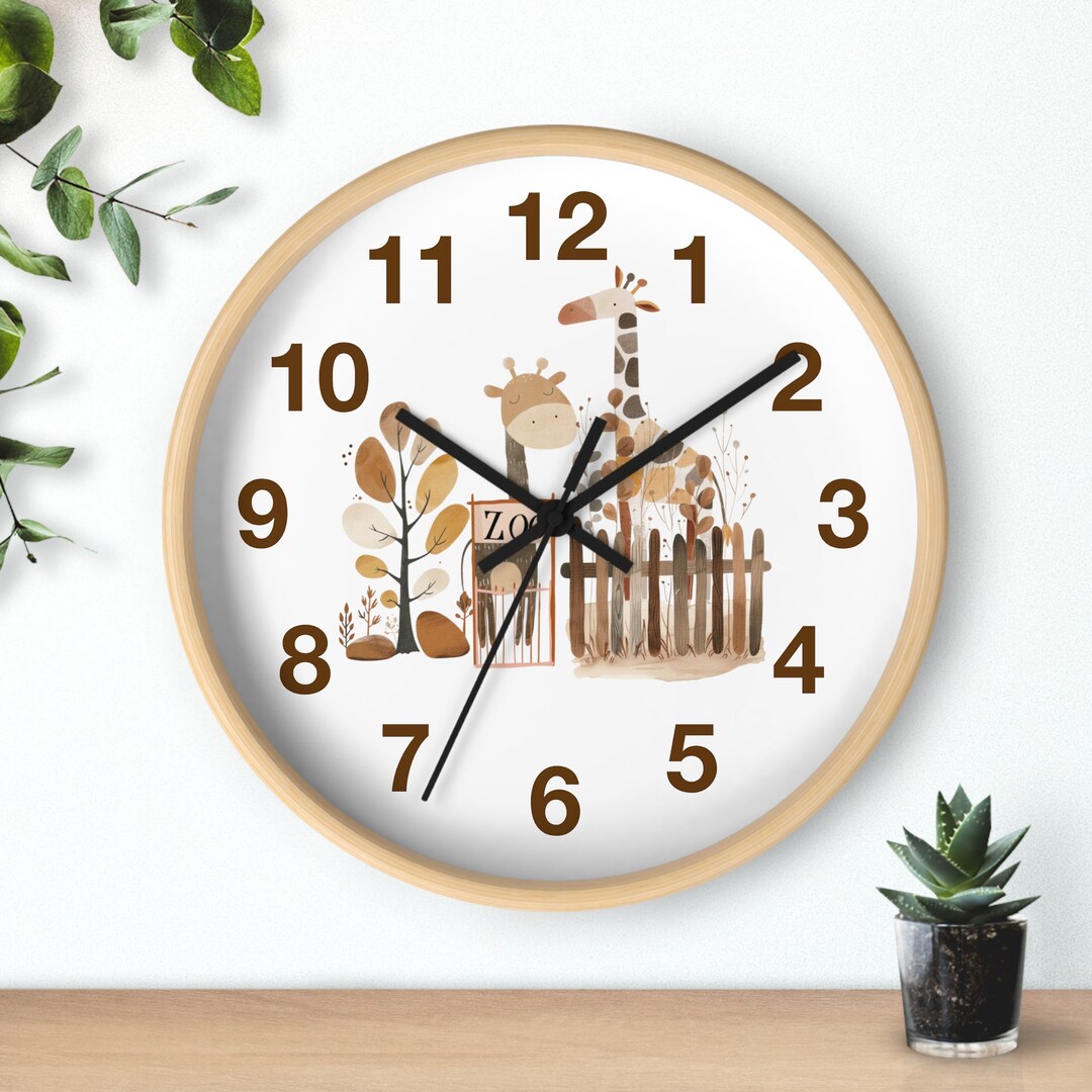 Watercolor Zoo Animals Clock, Simple Wall Clock, Childs Space Wall ...
